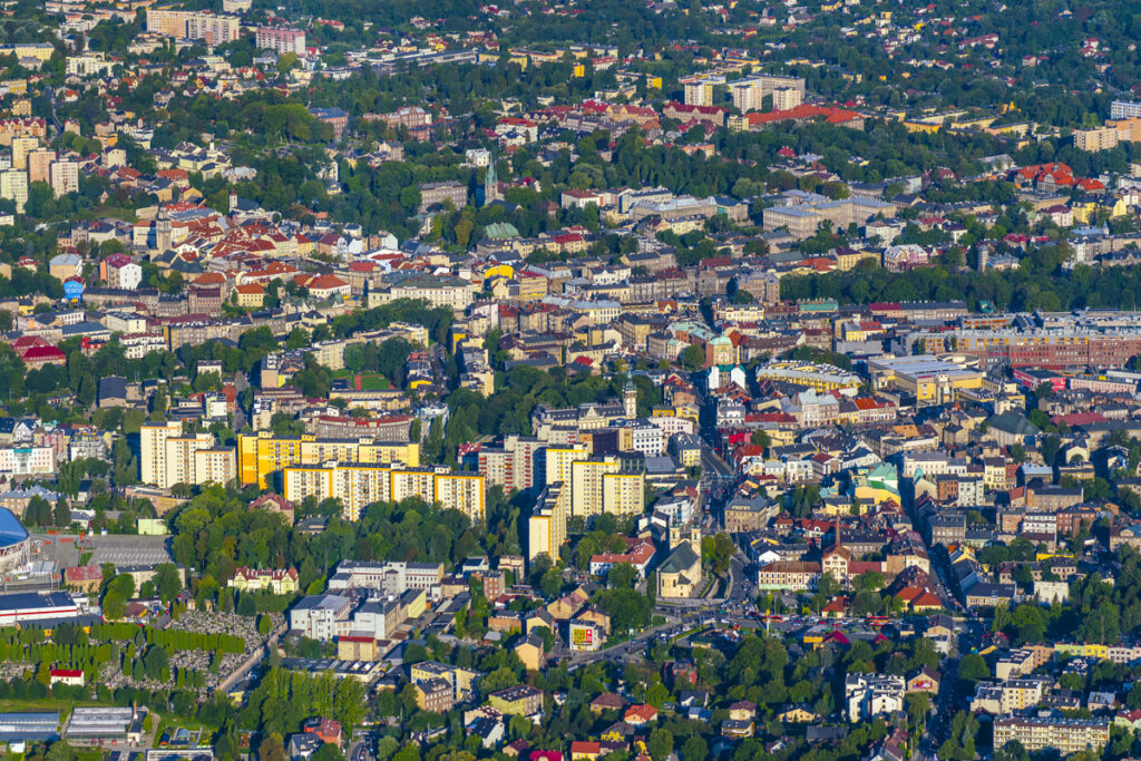 Bielsko-Biała - panorama miasta z lotu ptaka POLAND ON AIR